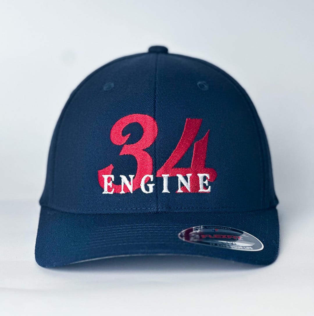 Custom Firefighter Hat Navy Flexfit Cap With Large Number and Script ...