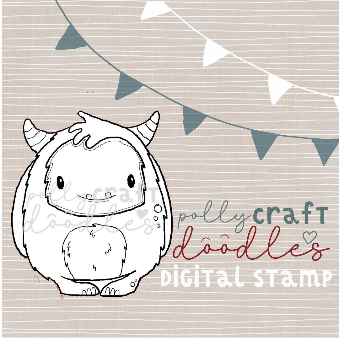 Digital Stamp 'yeti' by Pollycraftdoodles Digi Line Art for Card Making ...