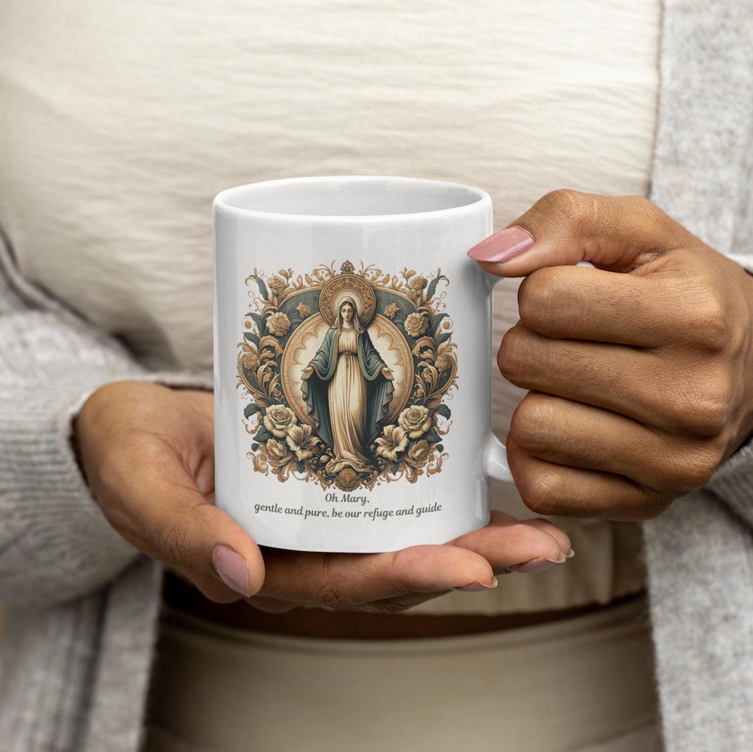 Vintage Virgin Mary Coffee Mug - Catholic Marian Gift - Our Lady ...