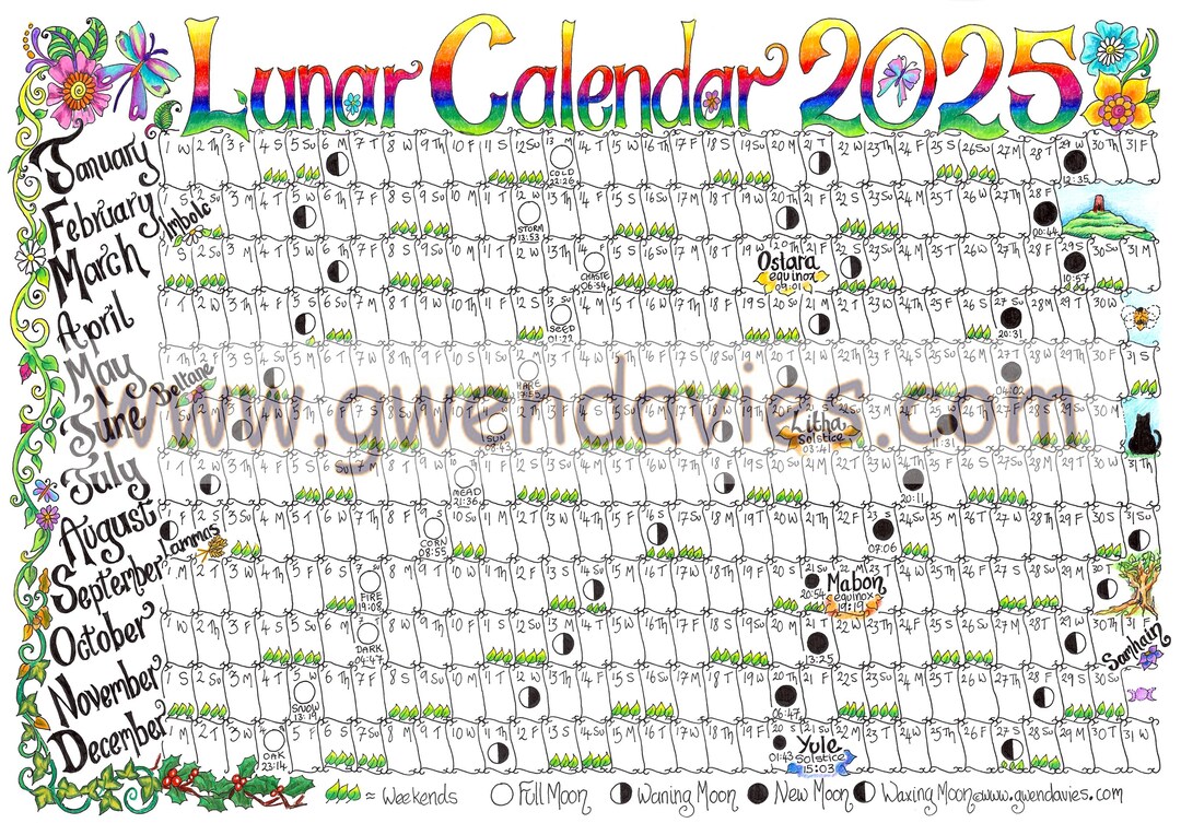 2025 Lunar Calendar UK Moon Cycles A4 Wallchart Book of Shadows Planner ...