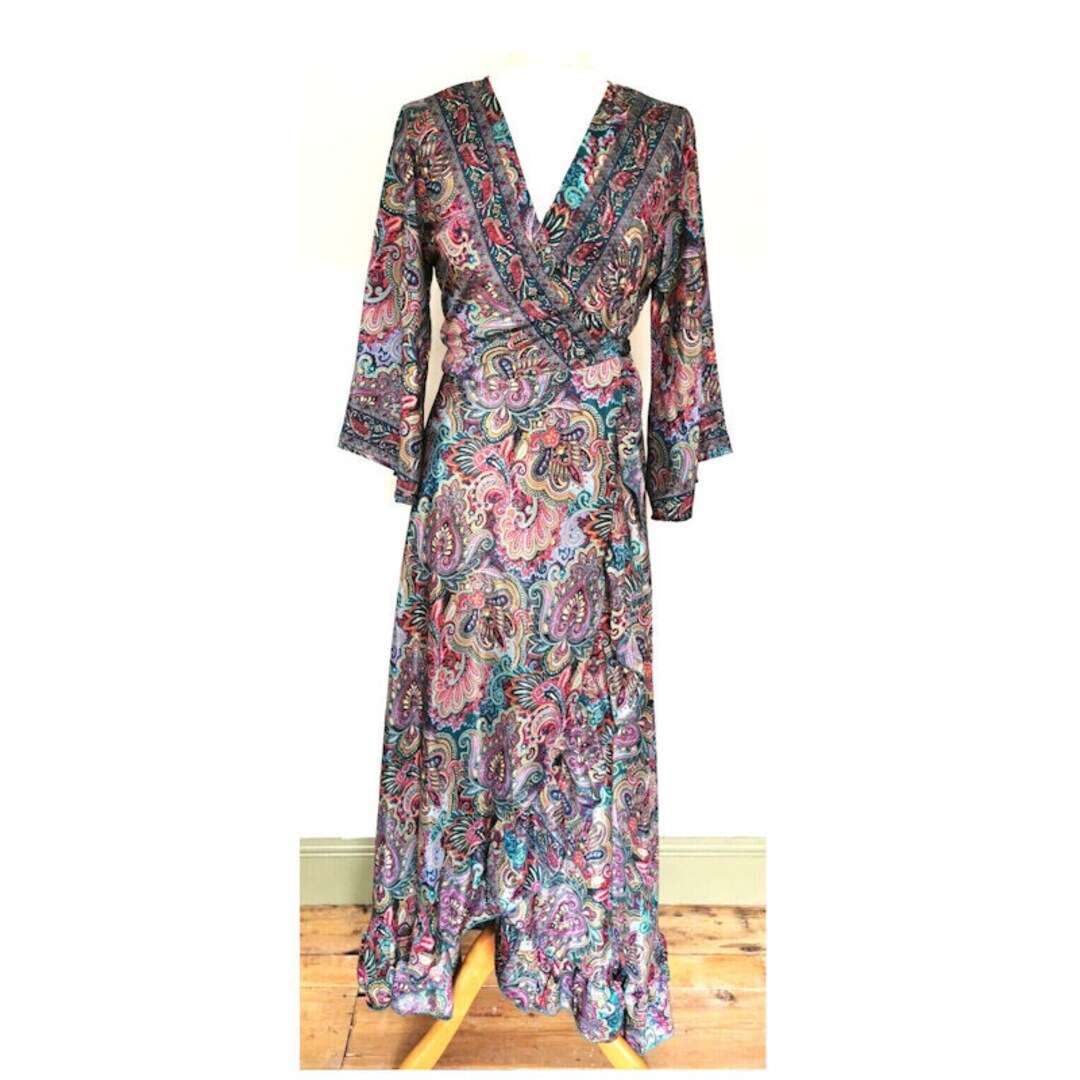 SALE Blue Teal Pink Long Maxi Wrap Dress Party S M L XL 10 12 14 16 18 ...