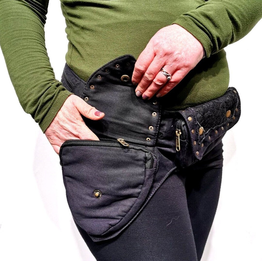 Black Money Pocket Belt Bum Bag Festival Goth Fairy Vegan Fair Trade ...