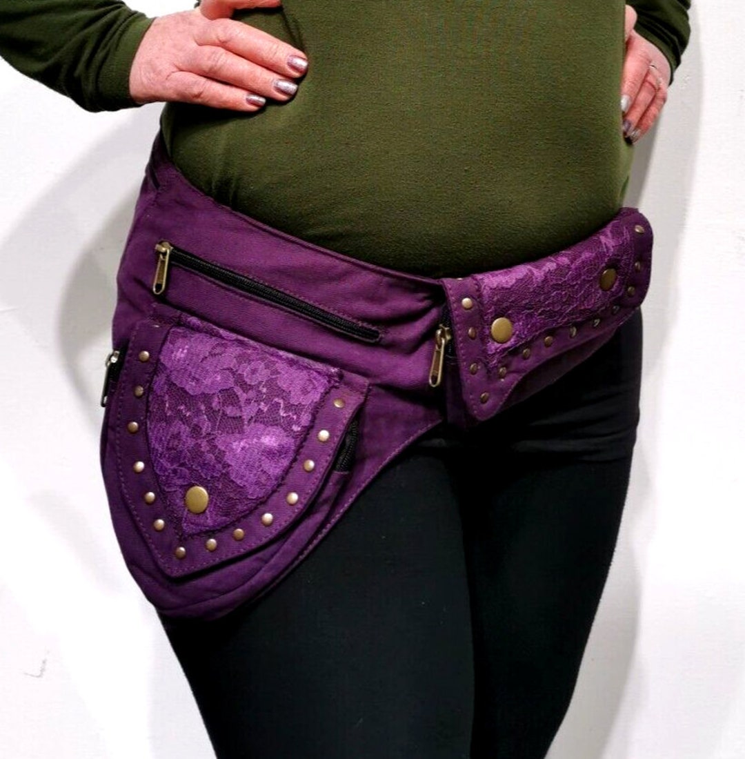 Plus Size Purple Lace Pixie Money Pocket Belt Bum Bag Festival Goth ...