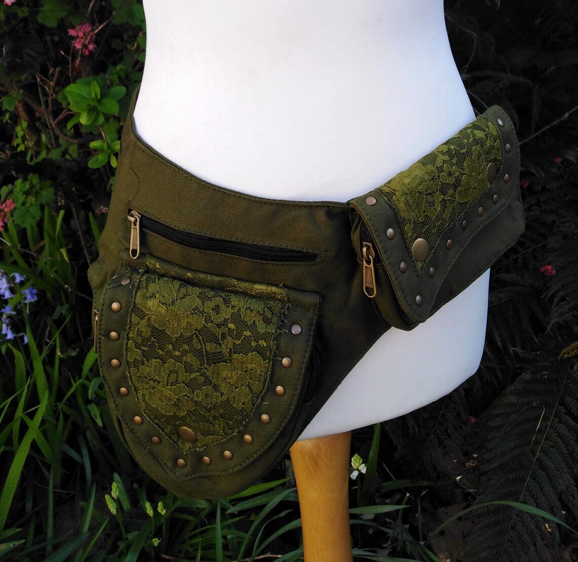 Green Khaki Pixie Money Pocket Belt Bum Bag Festival Goth Fairy Vegan ...
