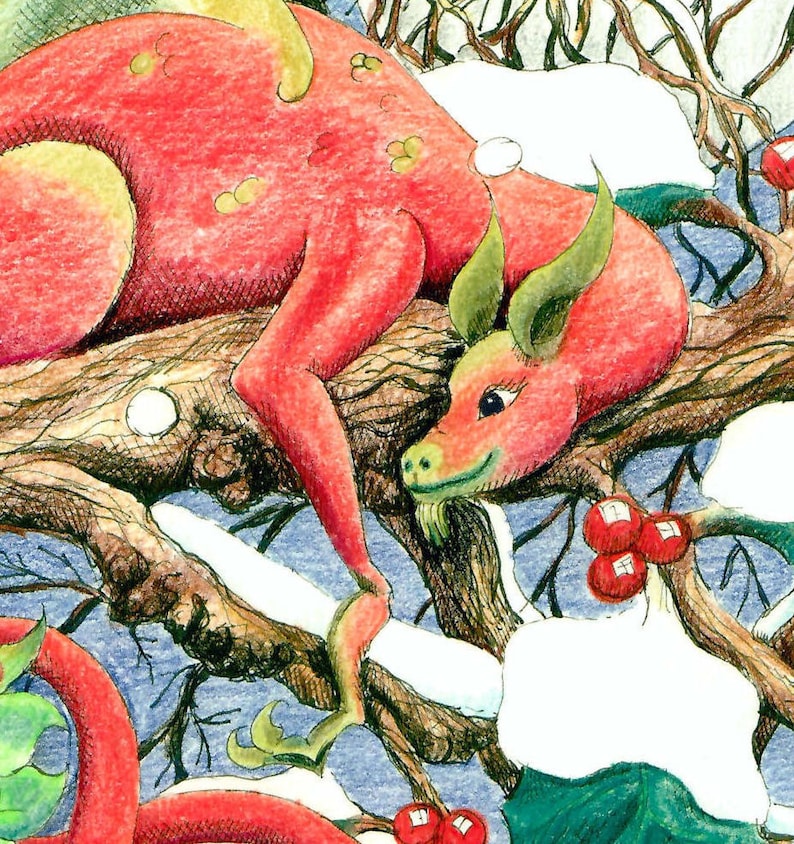One Yule Christmas Card: Snow Dragon and His Fairy Blank - Etsy
