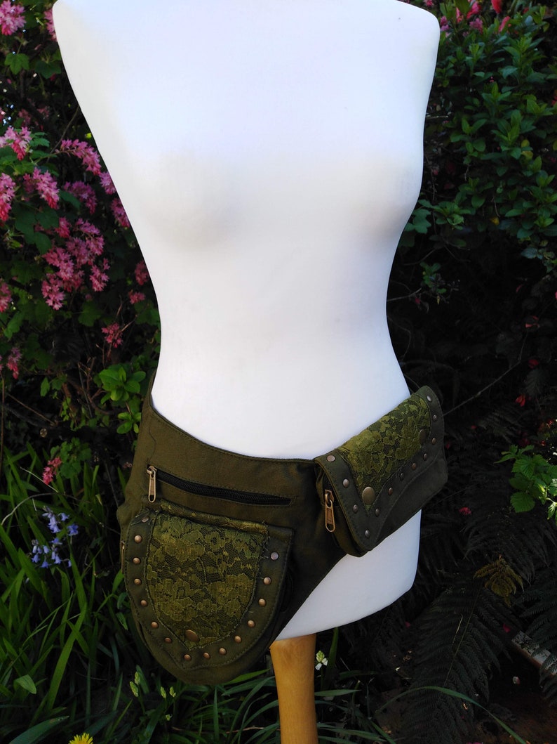 Green Khaki Pixie Money Pocket Belt Bum Bag Festival Goth Fairy Vegan ...