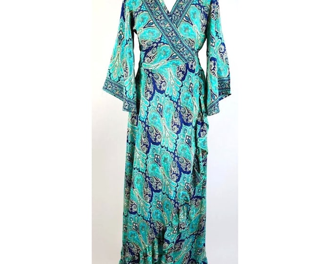 Long Blue Filigree Dress S M L XL 10 12 14 16 18 20 22 Maxi Vintage ...