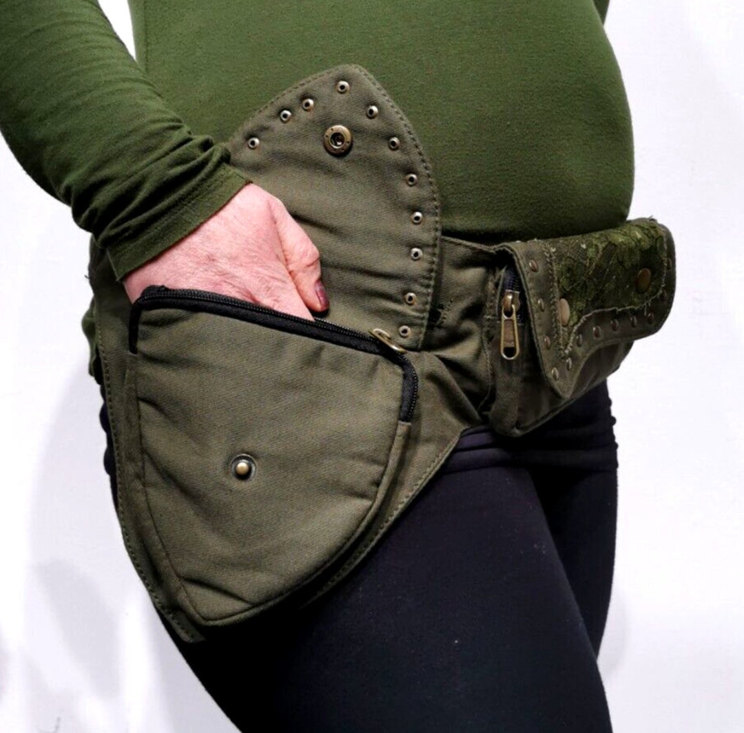 Plus Size Green Khaki Pixie Money Pocket Belt Bum Bag Festival Goth ...