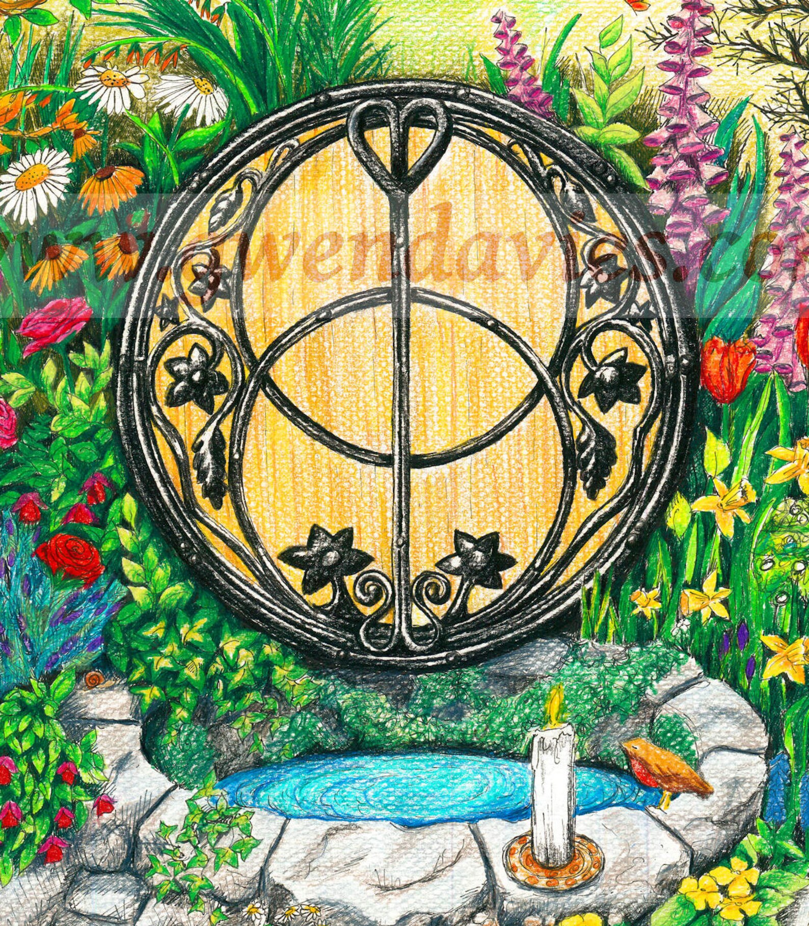 Chalice Well Glastonbury Greetings Birthday Card Drawn in UK Pagan ...