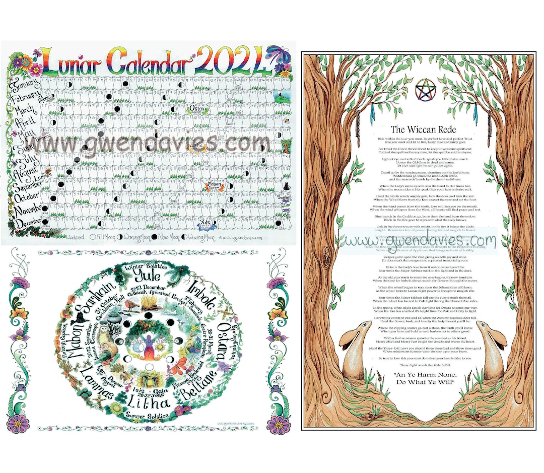 Three Poster A4 Set 2024 Lunar Moon Calendar, Wheel of the Year and ...