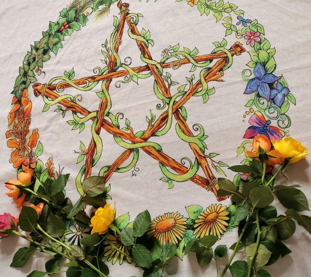 Pentacle Pagan Altar Cloth Table Cloth Hanging Wicca Scarf 100 Cm X 100 Travel Fabric Colourful ...