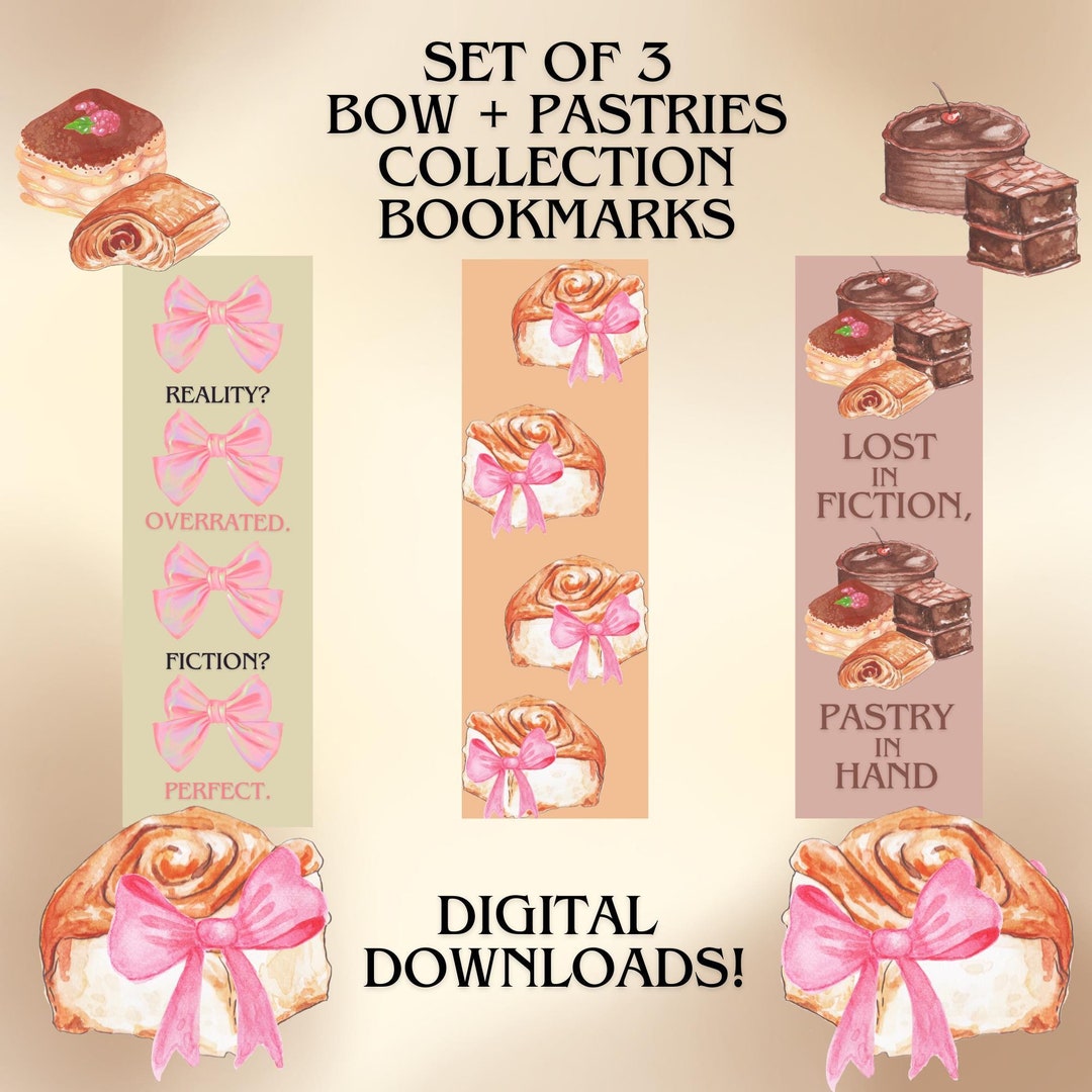 Bow + Pastries Bookmarks Collection (set of 3) – Digital Download - Etsy