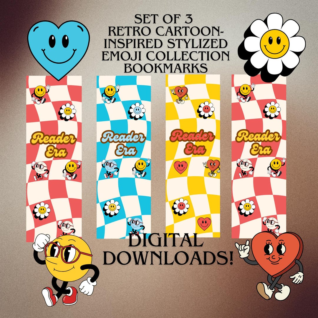 Retro Cartoon-inspired Stylized Emoji Bookmark Collection (set of 3 ...