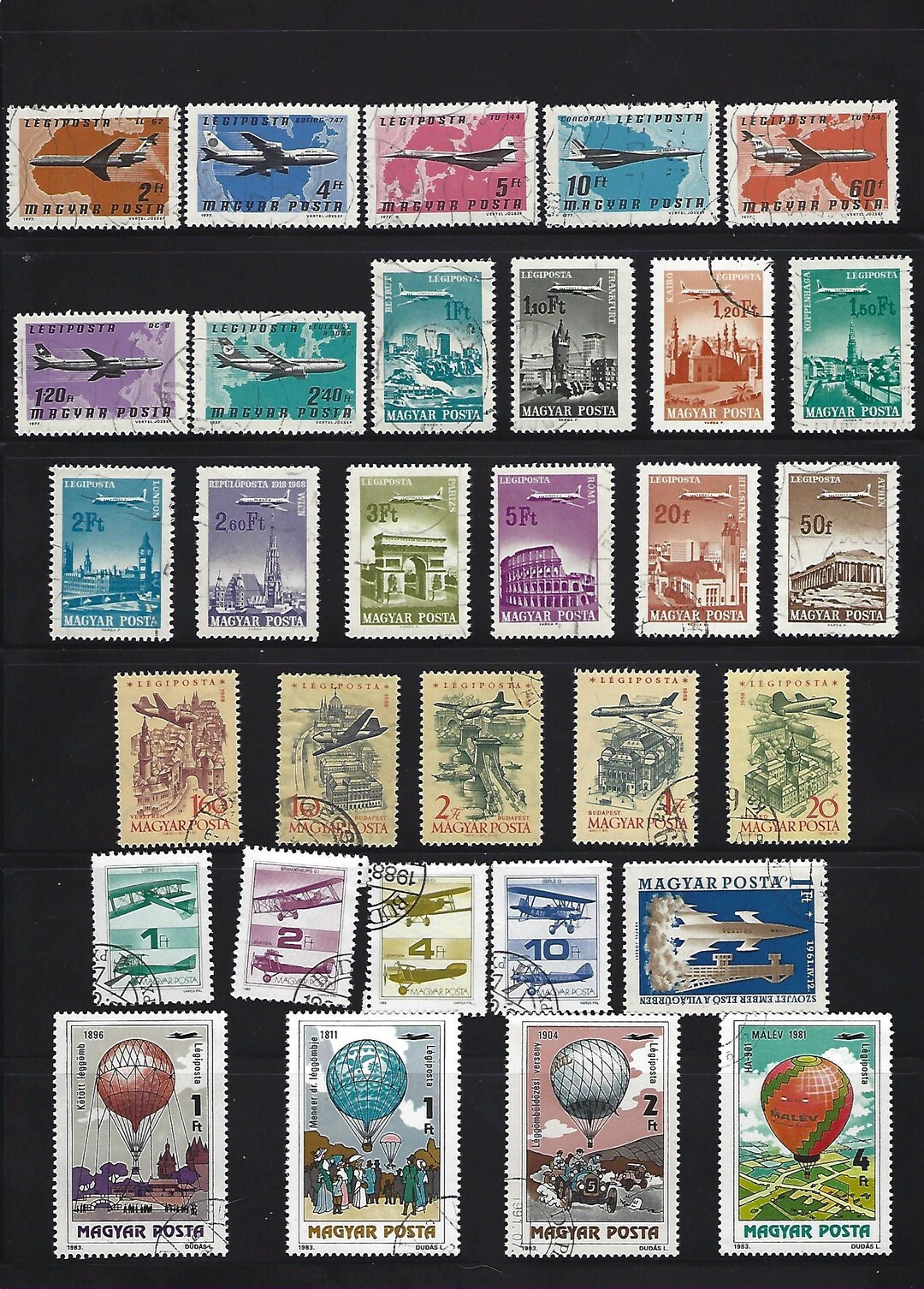 74 Multicolor Postage Stamps of Planes, Trains and Automobiles ...