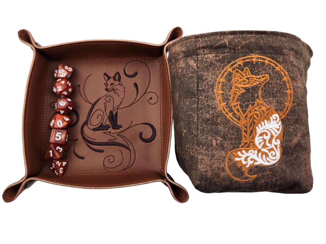 Fox Gift Set for Gaming, Fox Dice Tray, Polyhedral Dice Set, Role ...