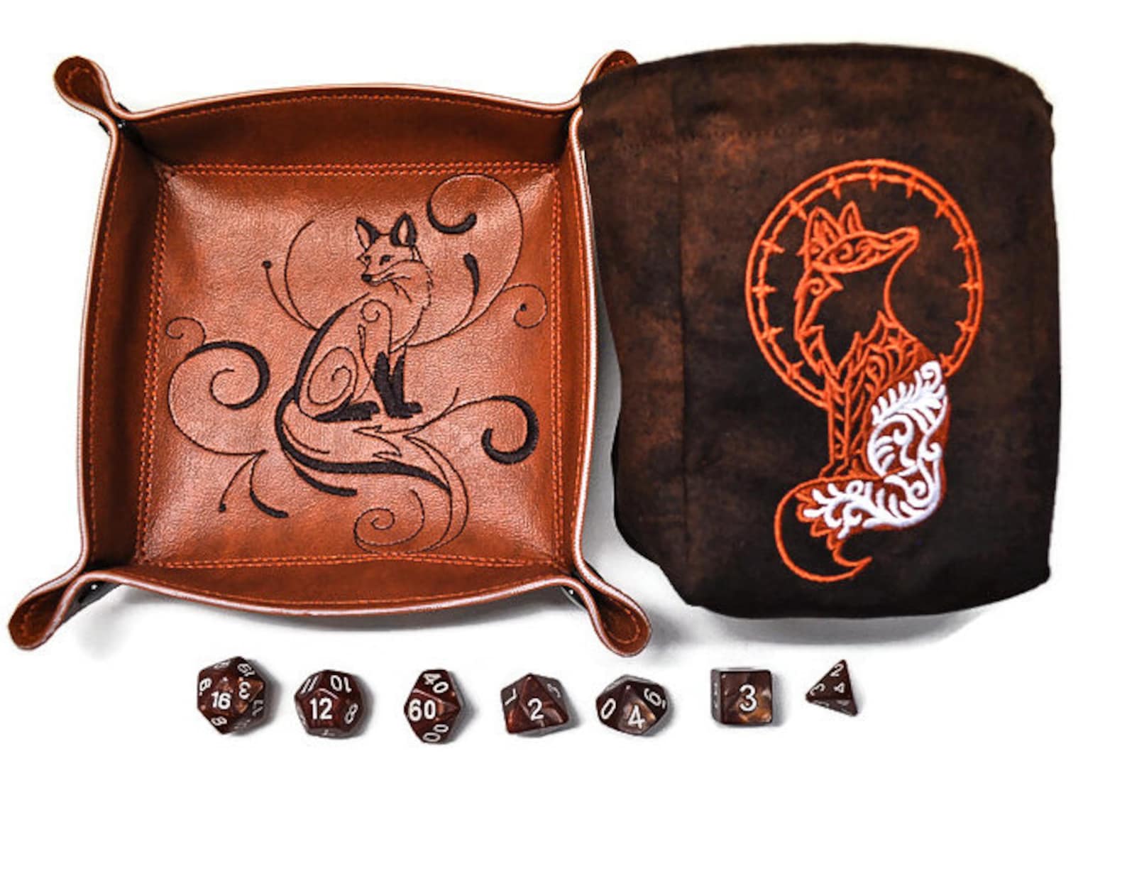 Fox Gift Set for Gaming Fox Dice Tray Polyhedral Dice Set - Etsy