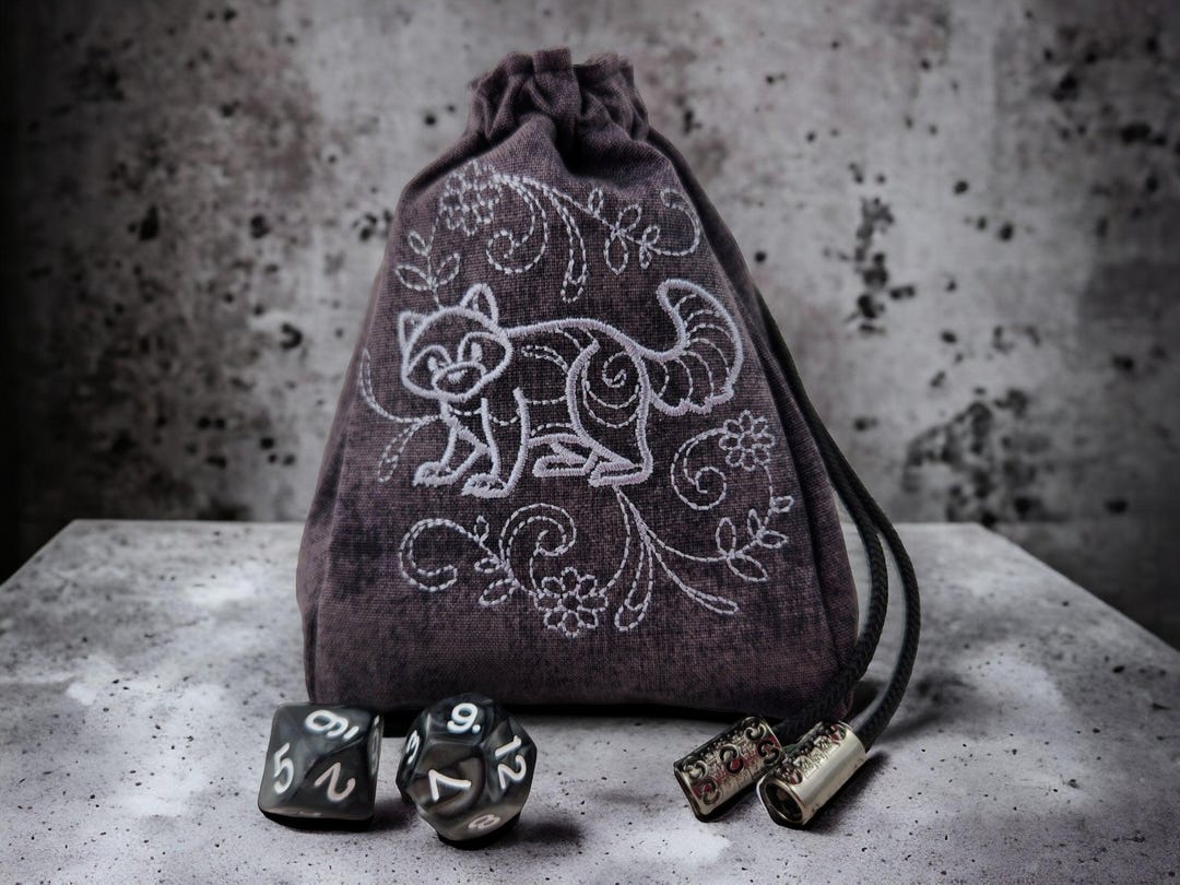 Raccoon and Flower Dice Bag, RPG Game Bag, Bag of Holding, Polyhedral ...