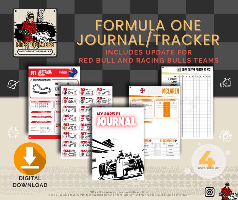 2025 Formula One Journal/tracker/bullet Journal, F1 Journal Digital ...