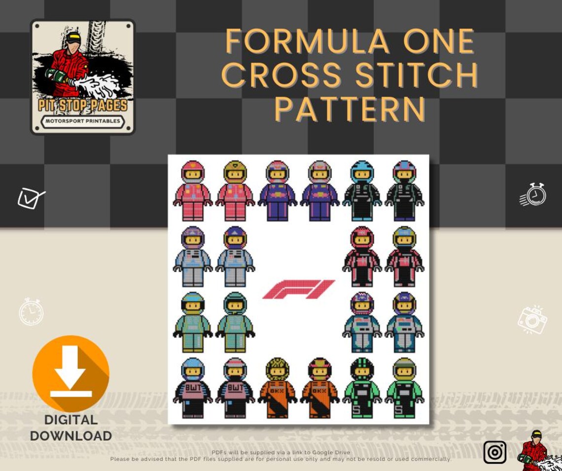 F1 Cross Stitch Pattern - PDF Pattern Digital Download - Etsy
