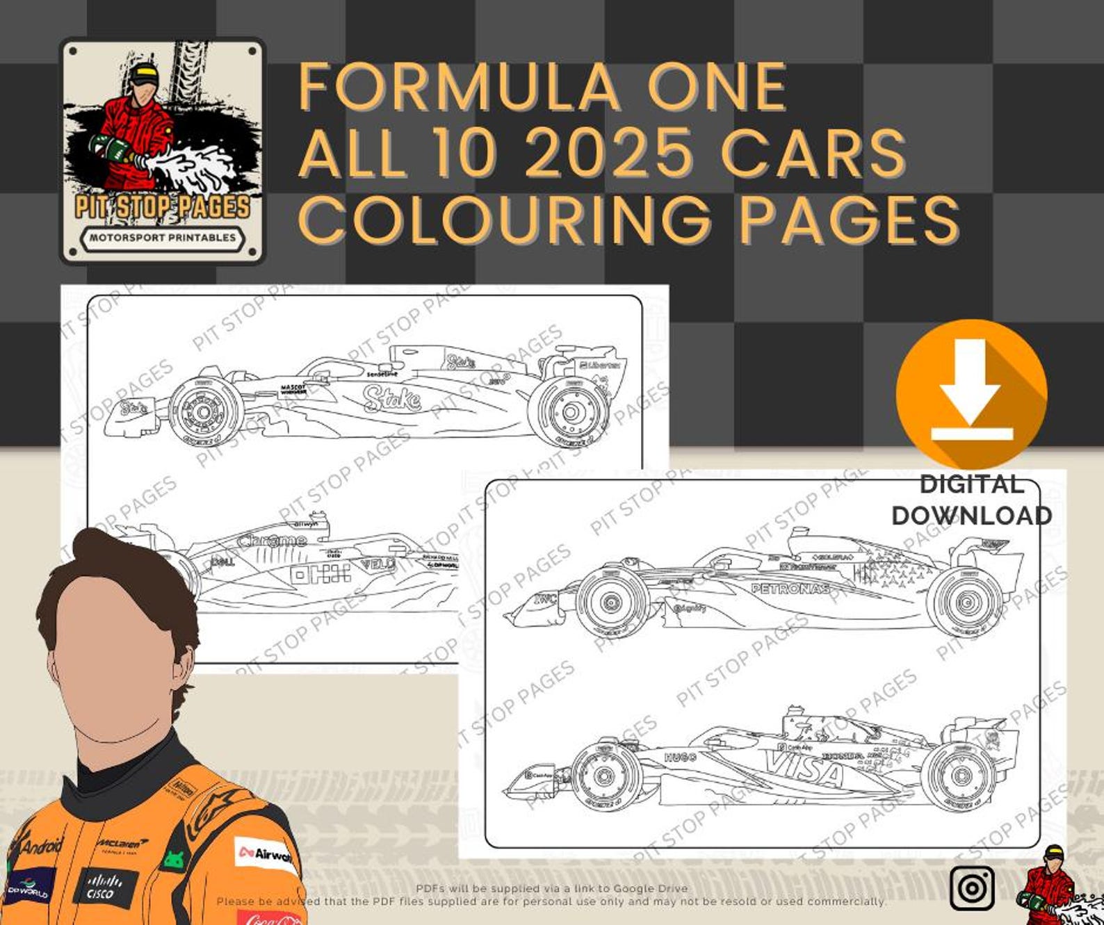 F1 2025 Cars Colouring Pages - Formula One Coloring Pages - Etsy