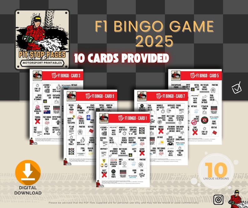 F1 Bingo Game Formula One 2025 - Etsy UK