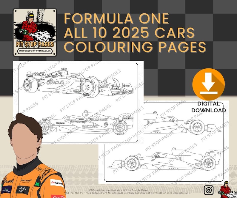 F1 2025 Cars Colouring Pages - Formula One Coloring Pages - Etsy