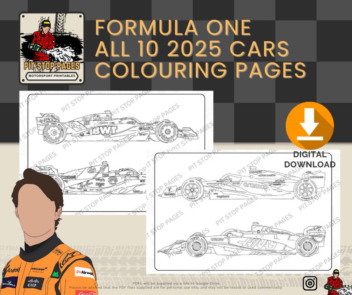 F1 2025 Cars Colouring Pages - Formula One Coloring Pages - Etsy