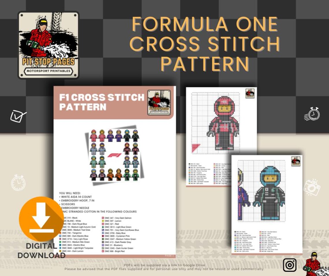 F1 Cross Stitch Pattern - PDF Pattern Digital Download - Etsy