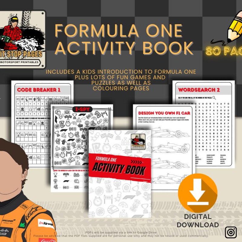 Formula 1 Kids Activities - Etsy