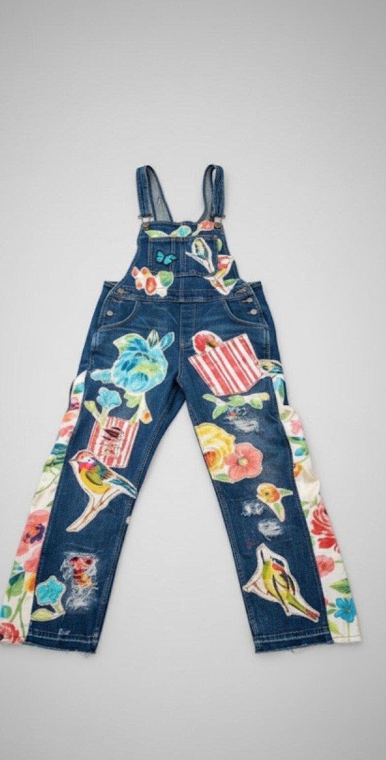 Upcycled Patchwork Denim Overalls: Handcrafted Floral Garden Party ...