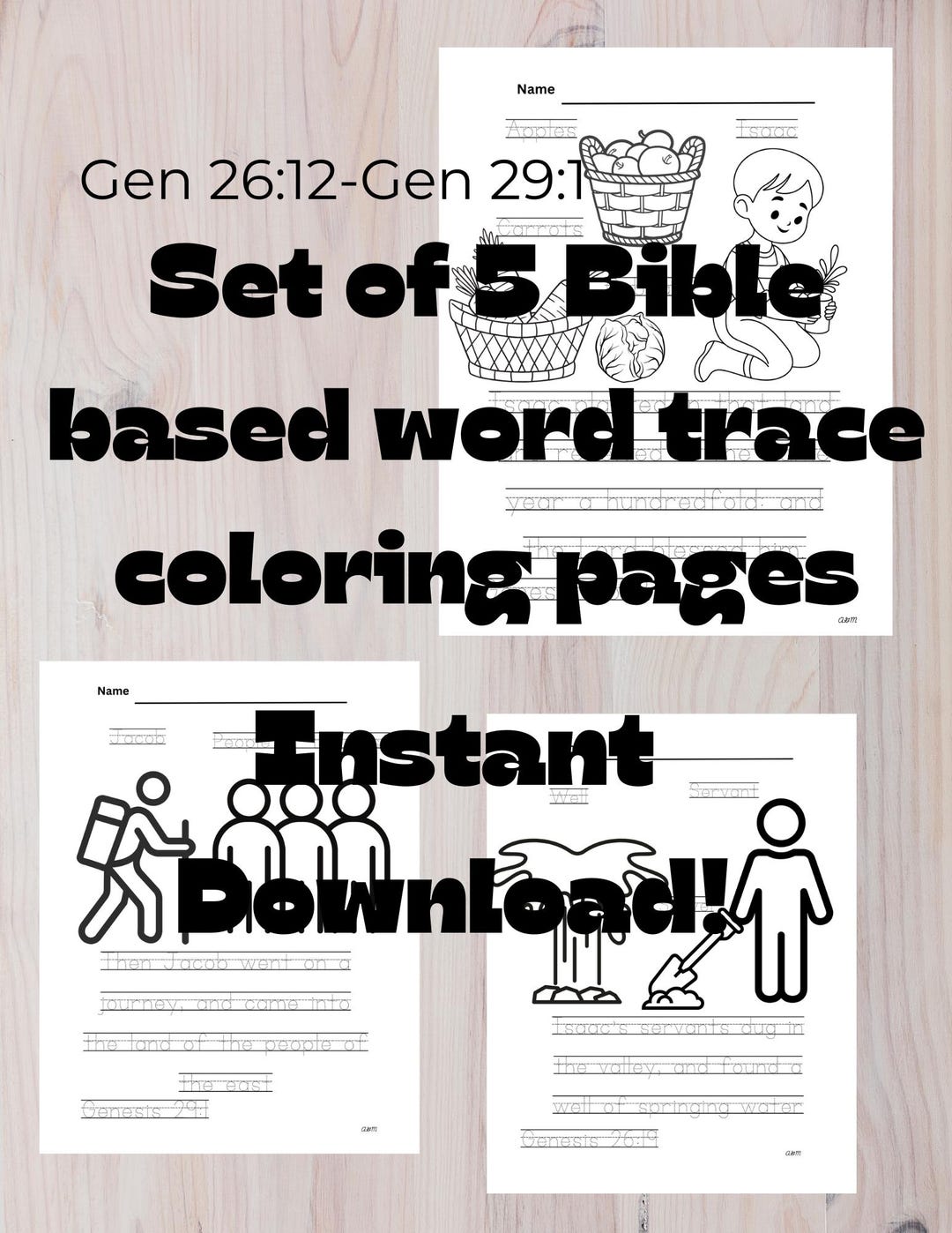 Bible Verse, Word Trace, Coloring Pages, Set of 5 Coloring Pages ...