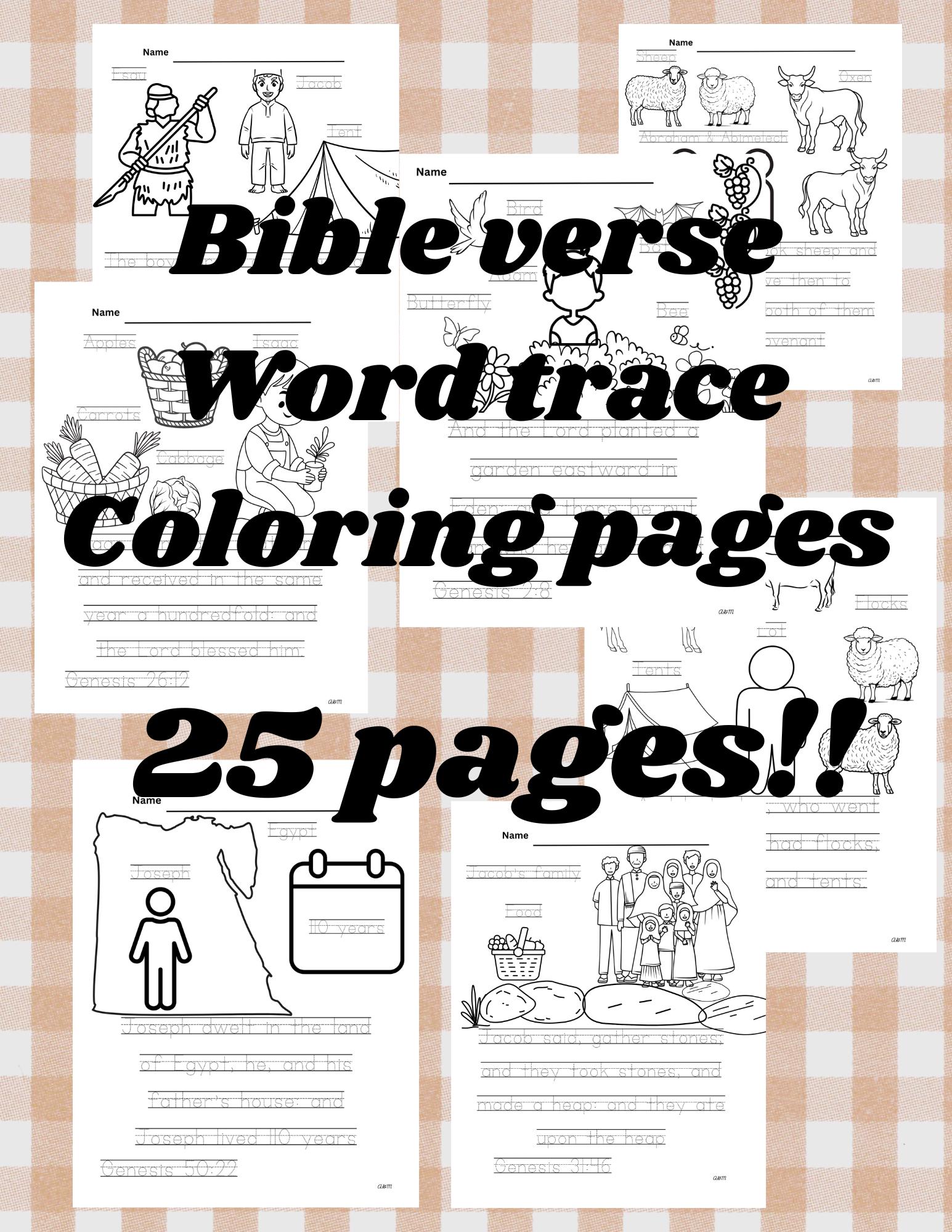 Bulk Set of Bible Verse, Word Trace, Coloring Pages, Featuring Verses ...