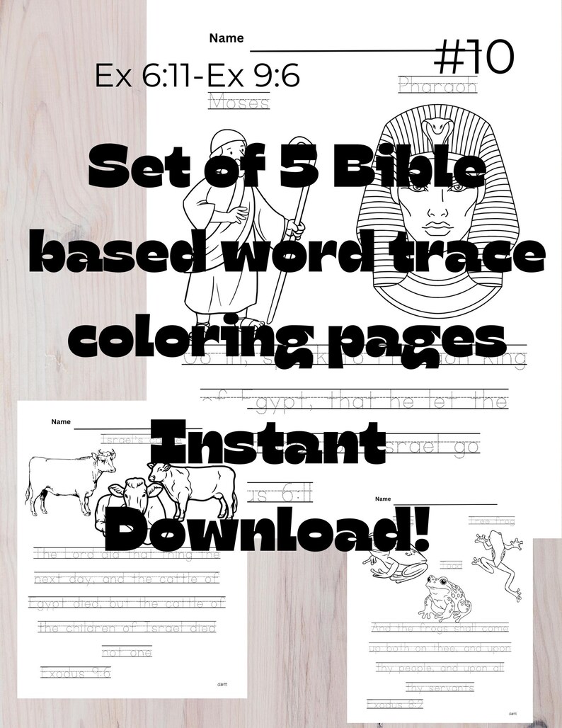 Bible Verse Coloring Pages: Exodus Tracing Activity (set of 5) (digital ...