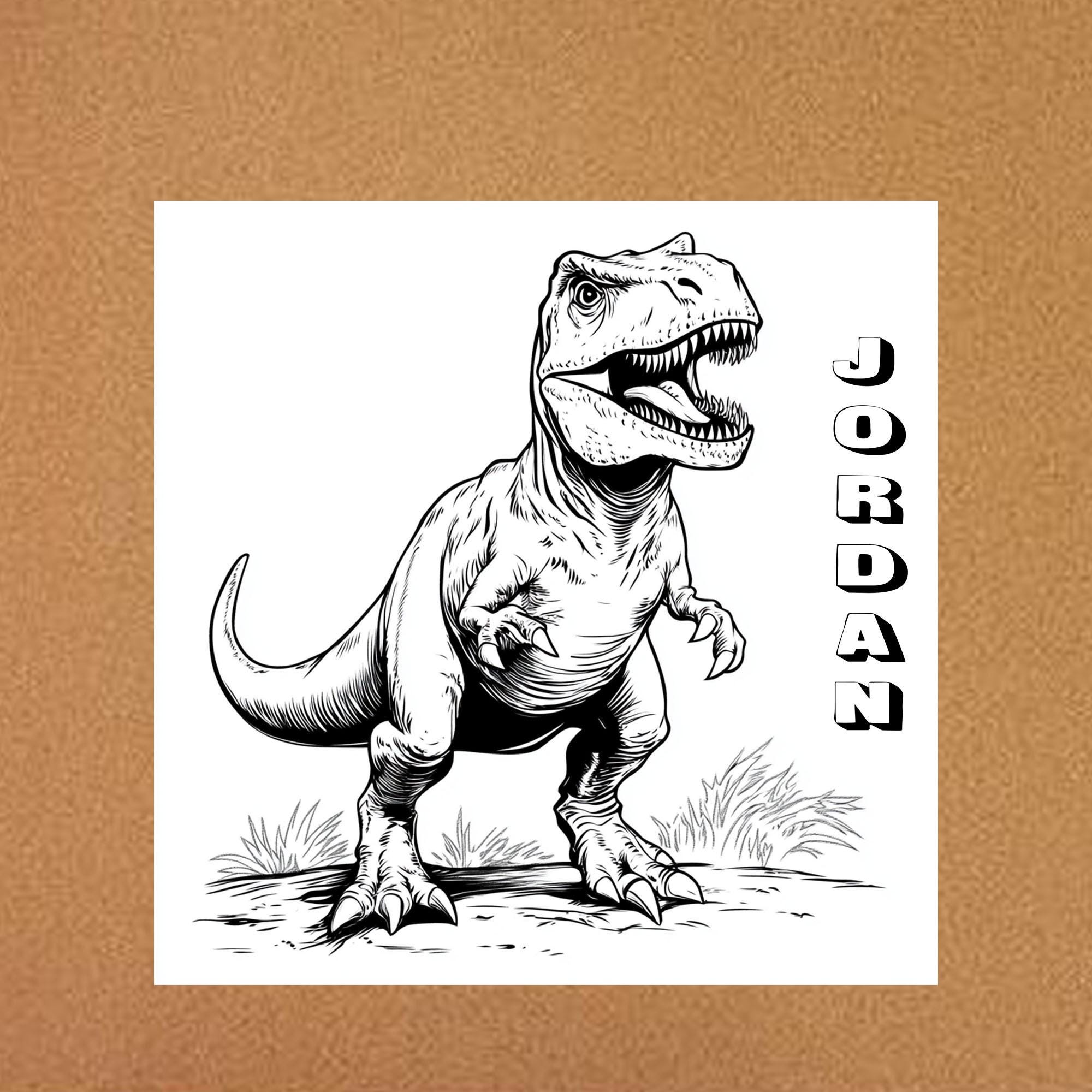 Personalized T-rex Dinosaur Name Coloring Page – Custom Birthday Party ...