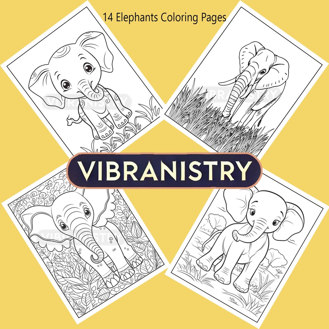 14 Elephant Coloring Pages - Digital Download Printable Art - Fun and ...