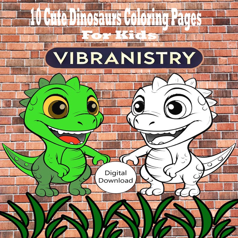 10 Cute Dinosaurs Coloring Pages for Kids - Digital Download Activity ...
