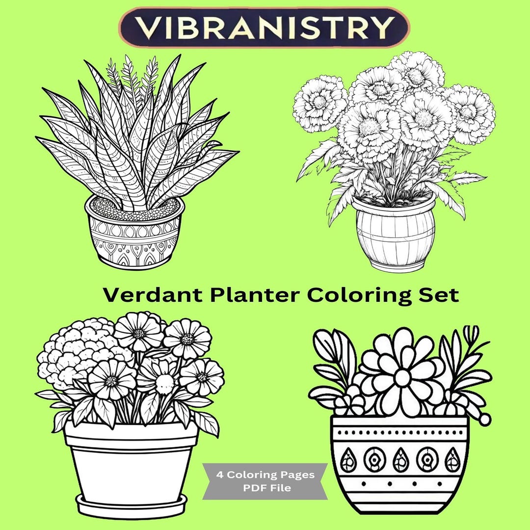 Plant in Containers Coloring Pages for Adults Digital Download PDF - Etsy