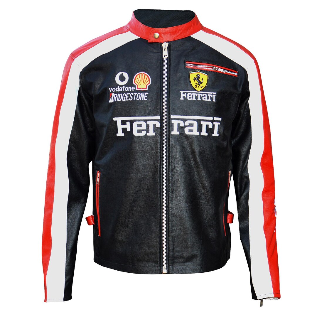 Ferrari F1 Racing Black Jacket Cowhide Leather Formula Men's Raceway ...