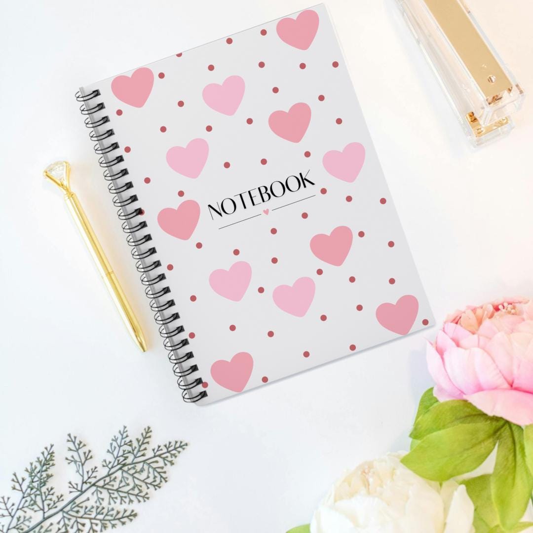 Pink Heart Spiral Notebook | Soft Cover Journal | Hearts | Cute | Gift ...