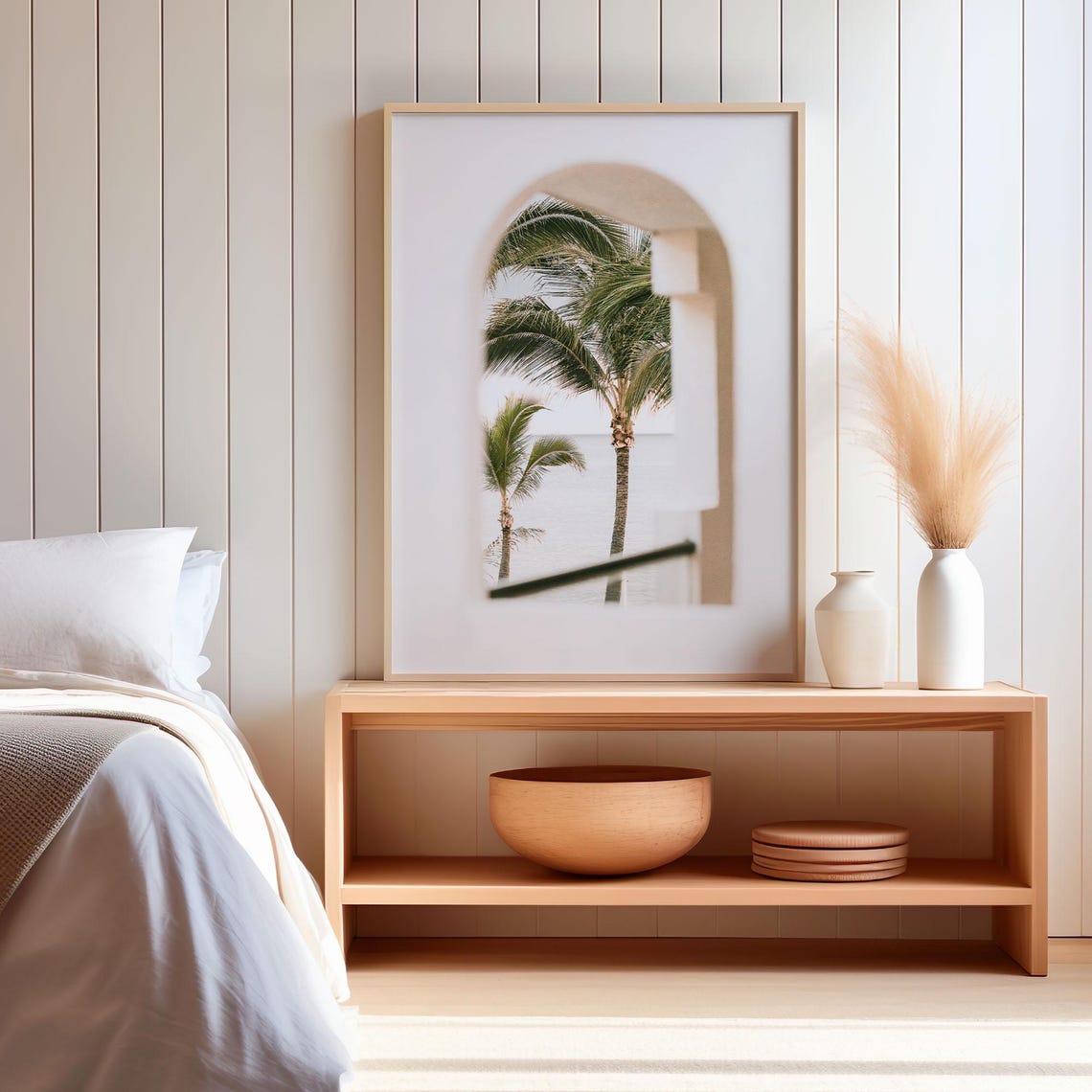 Set of 3 Palm Tree Prints, Beige Palm Tree Digital Print, Coastal Print ...