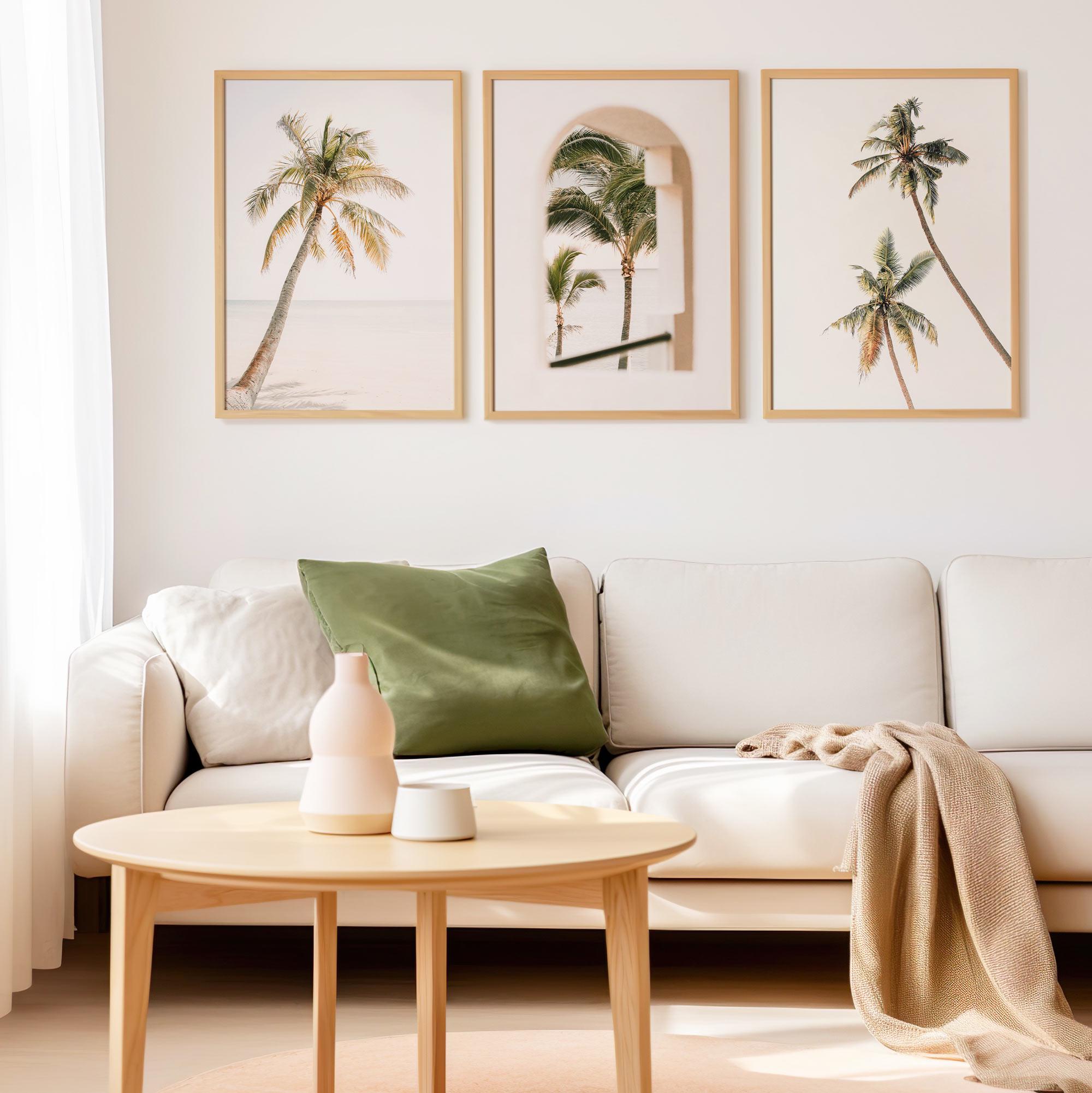Set of 3 Palm Tree Prints, Beige Palm Tree Digital Print, Coastal Print ...