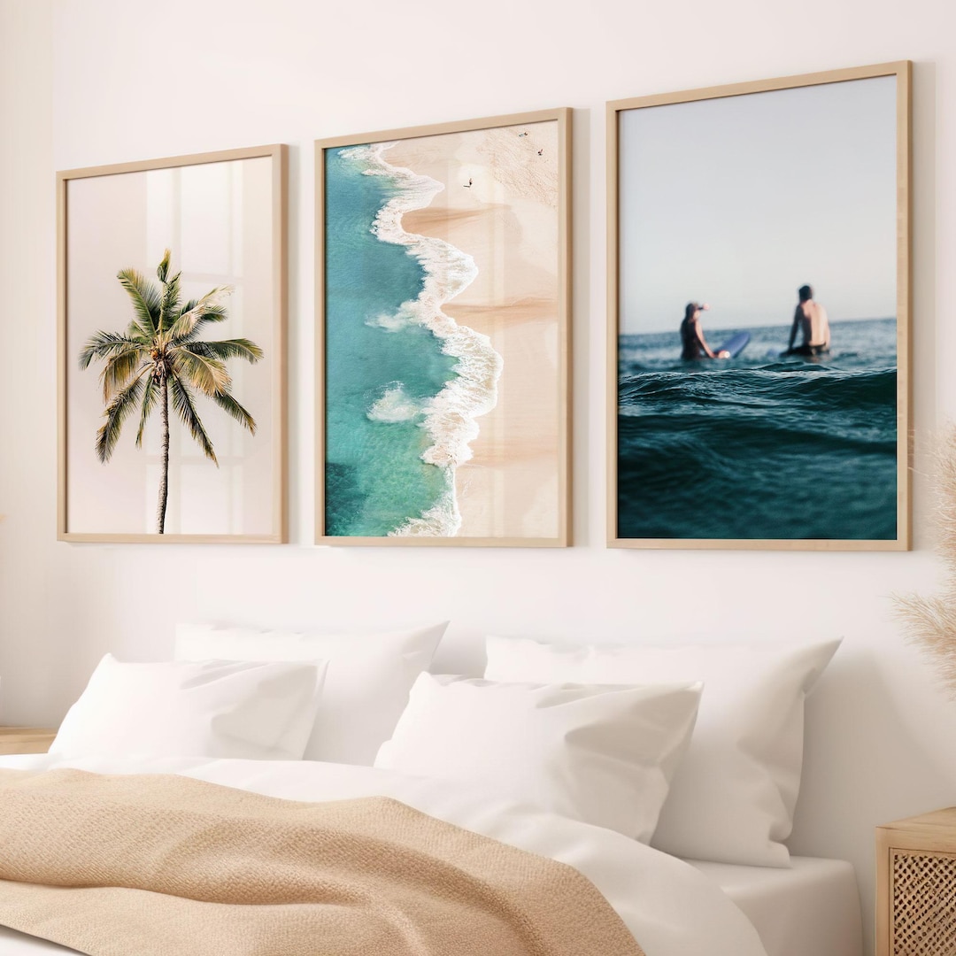 Set of 3 Coastal Prints, Ocean Poster, Palm Tree Wall Art, Minimalist ...