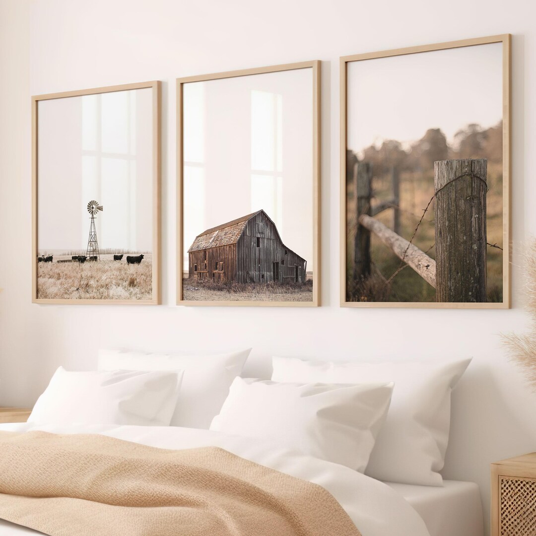 Set of 3 Farmhouse Prints, Old Barn Print, Neutral Poster, Farmer Style ...