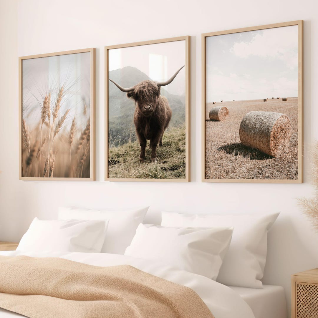 Set of 3 Farmhouse Prints, Highland Cow Cattle Print, Neutral Poster ...