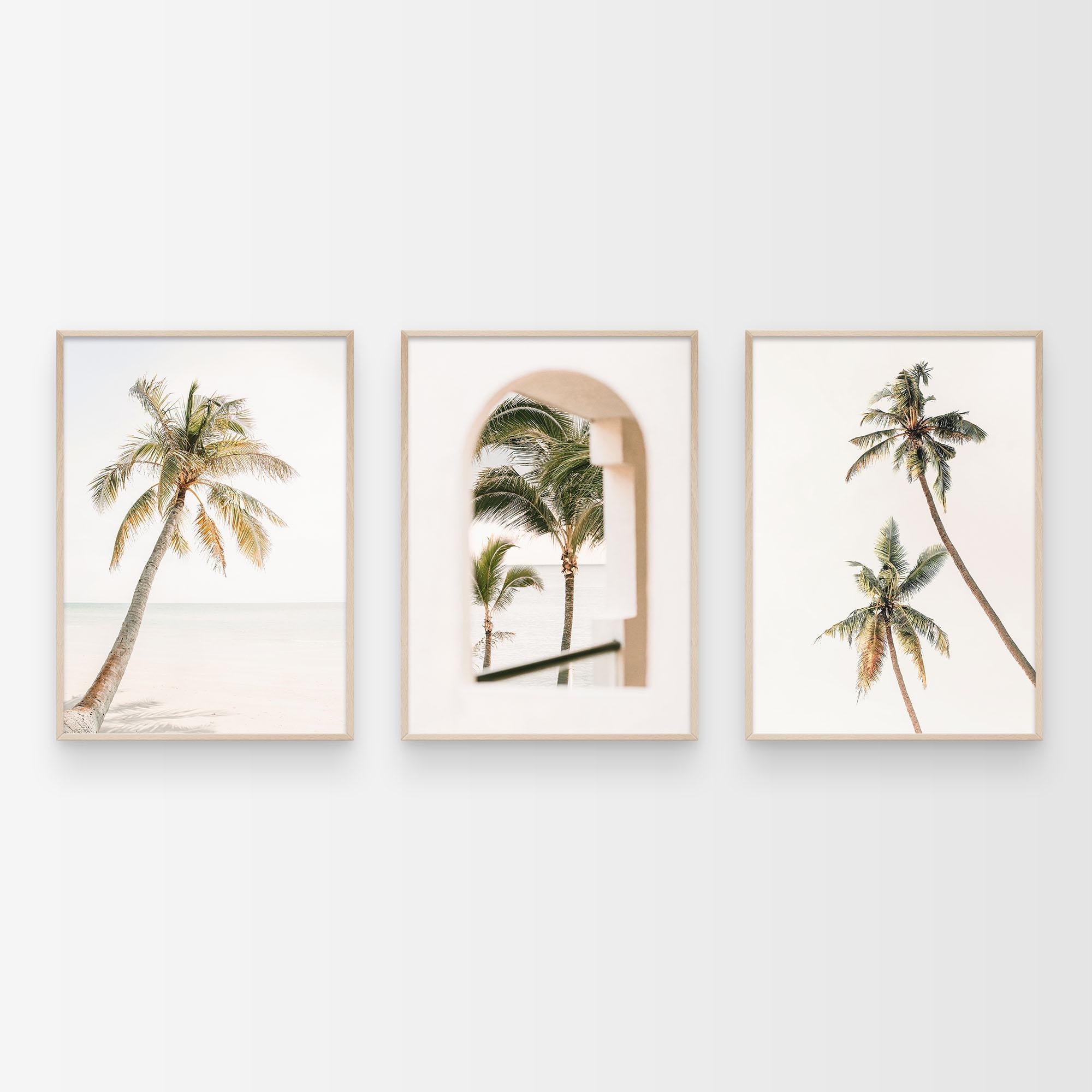 Set of 3 Palm Tree Prints, Beige Palm Tree Digital Print, Coastal Print ...