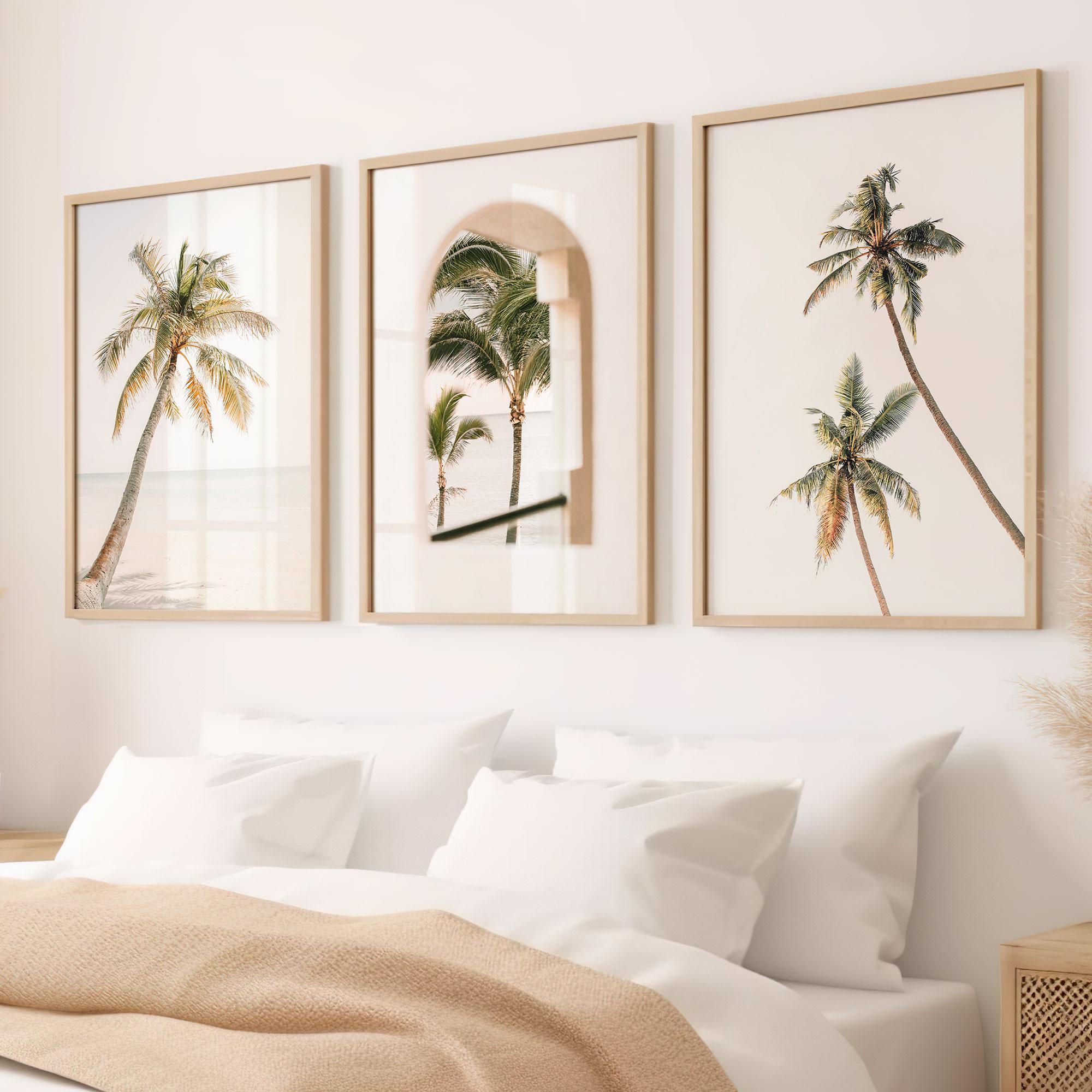 Set of 3 Palm Tree Prints, Beige Palm Tree Digital Print, Coastal Print ...