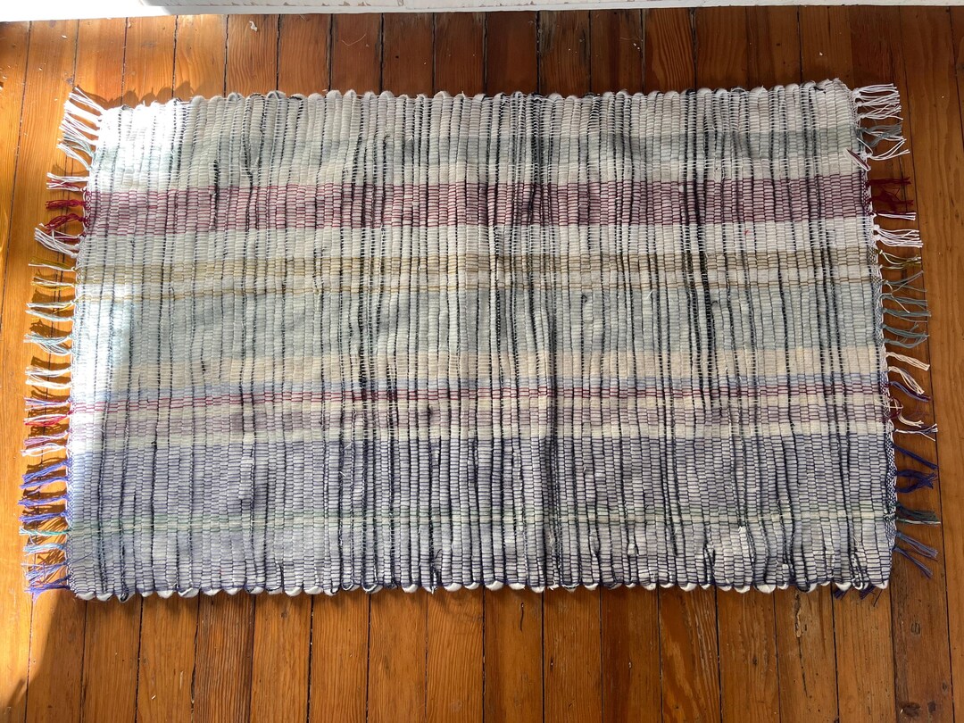 Handwoven White and Black Wool Rag Rug - Etsy
