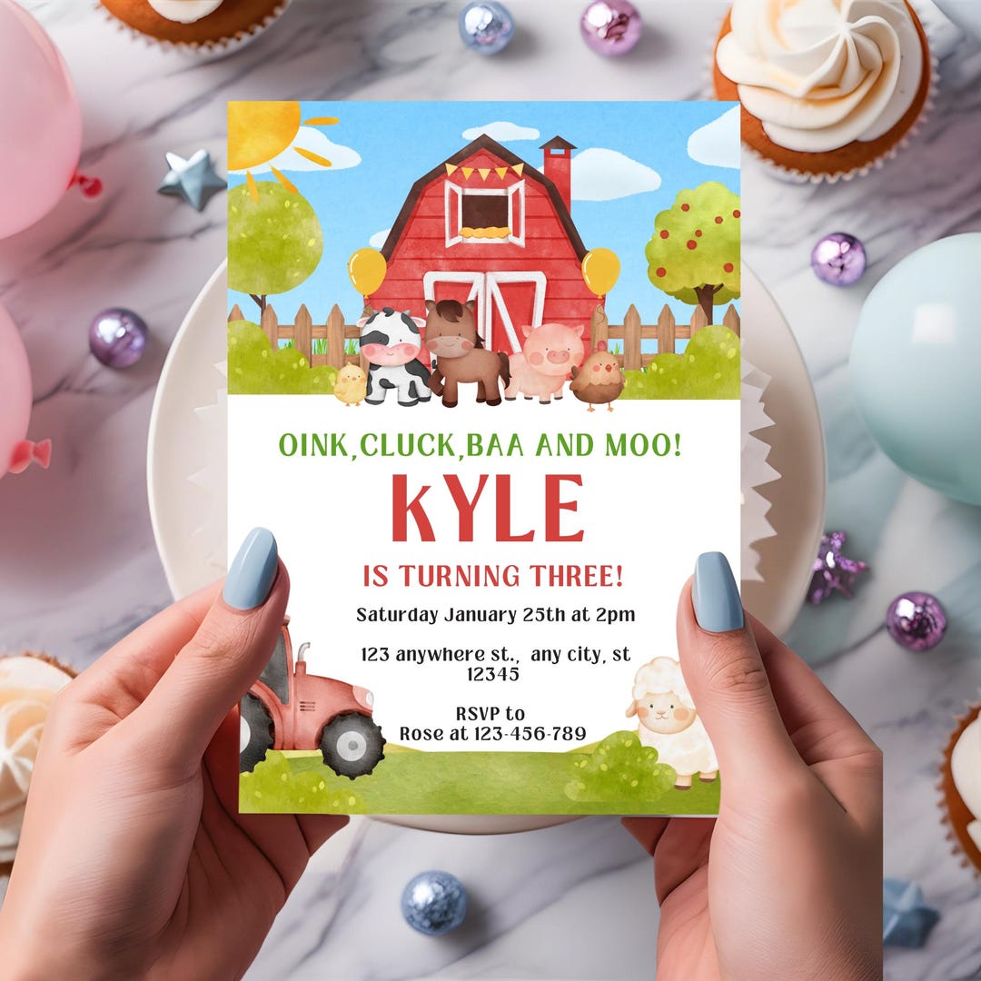 Farm Birthday Invitation, Farm Animals Party Invites, Ranch Kids ...