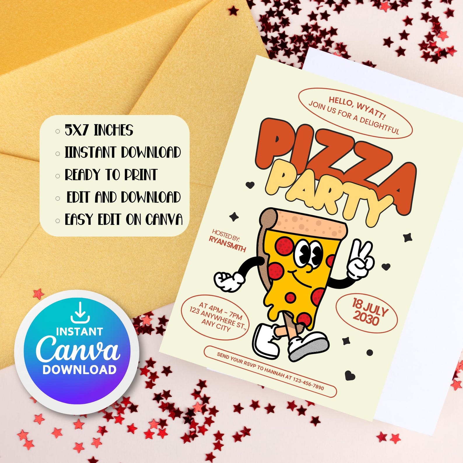 Editable Pizza Party Invitation: Kids Birthday Invite (digital Download ...