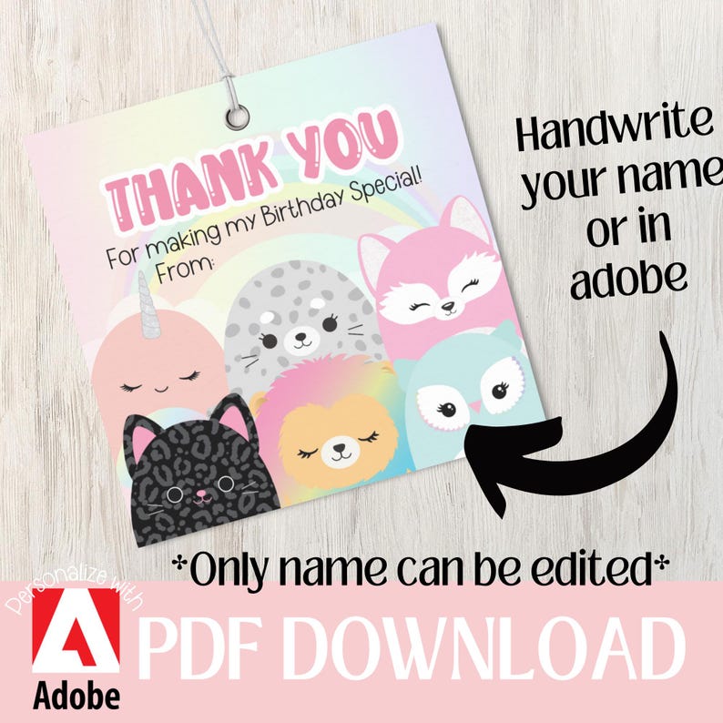 Editable Squishmallow Gift Tag Printable Squish Birthday Tg Girl ...
